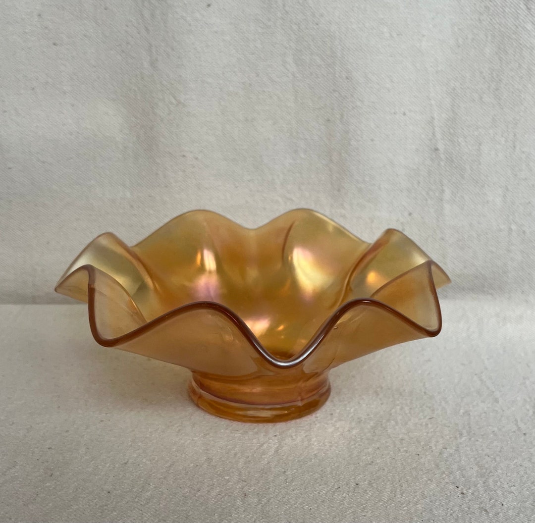 Vintage Carnival Glass Candy Dish / Fruit Bowl Iridescent Scalloped ...