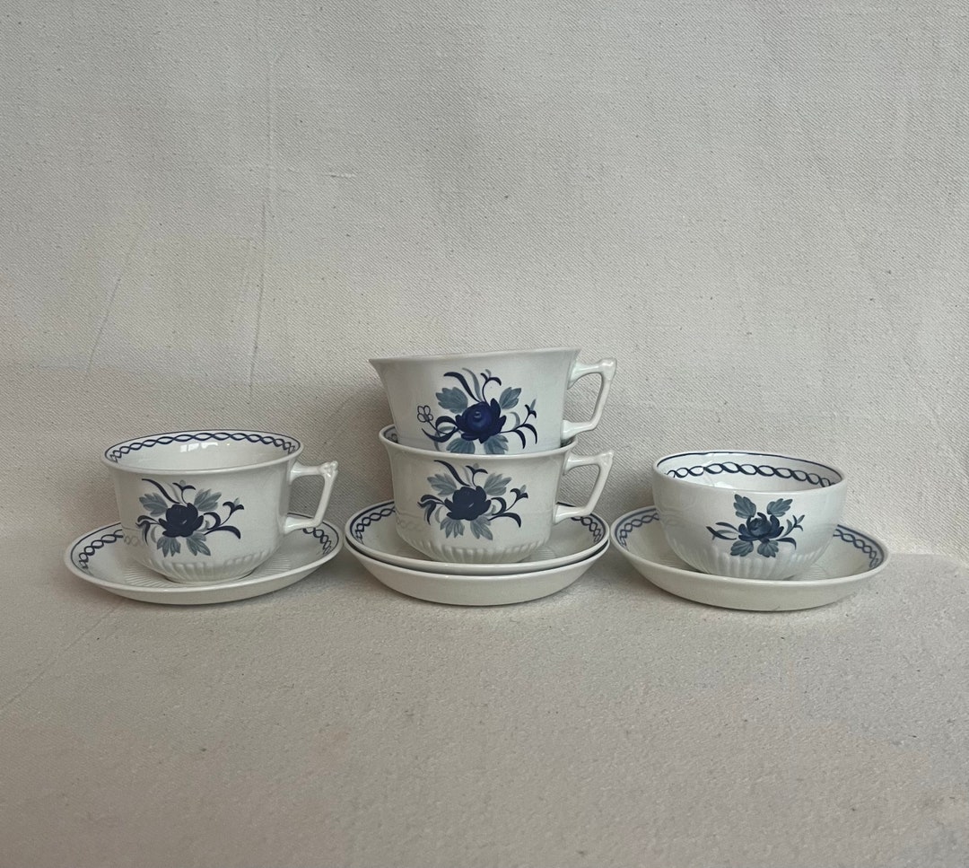 Vintage Adams Baltic Blue Rose Set of 3 Tea/coffee Cups With Saucers ...