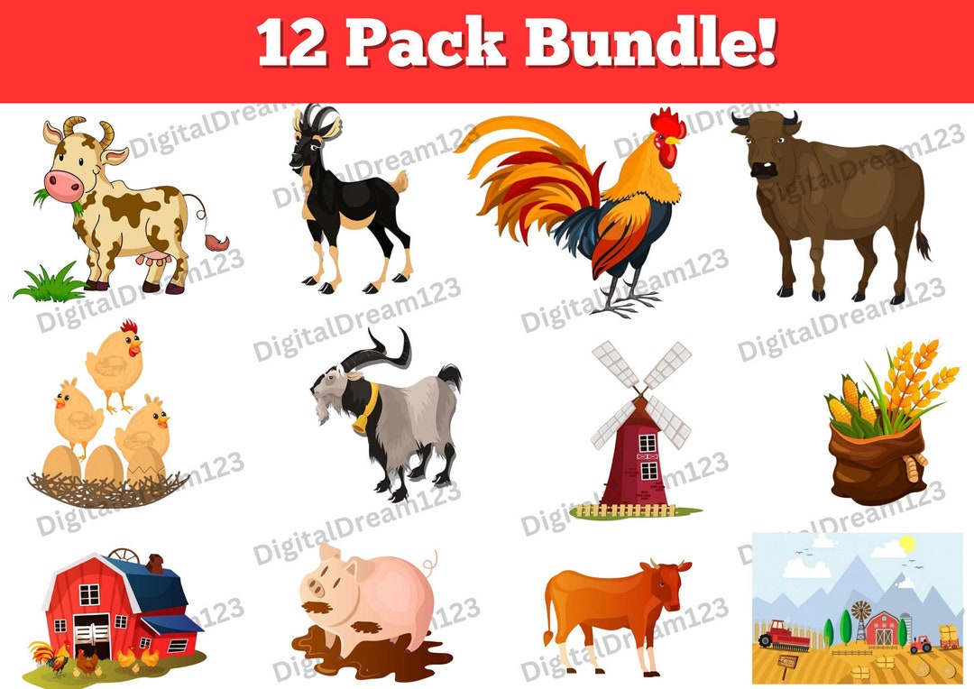 Farm Animals SVG Bundle, Cute Farm Animals SVG, Barn Svg, Farmyard ...