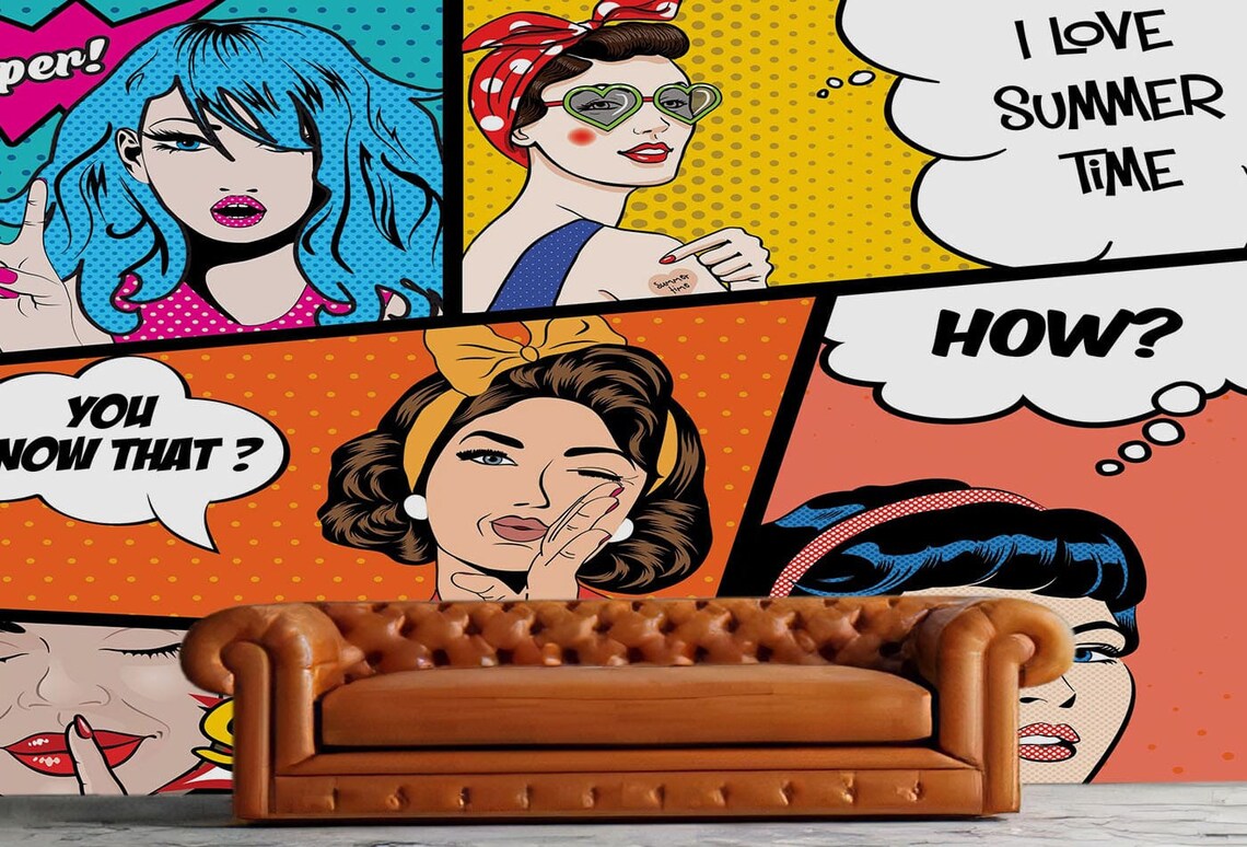 Pop Art Wallpaper, Pop Art Faces Mural Retro Pop Art Mural Removable ...