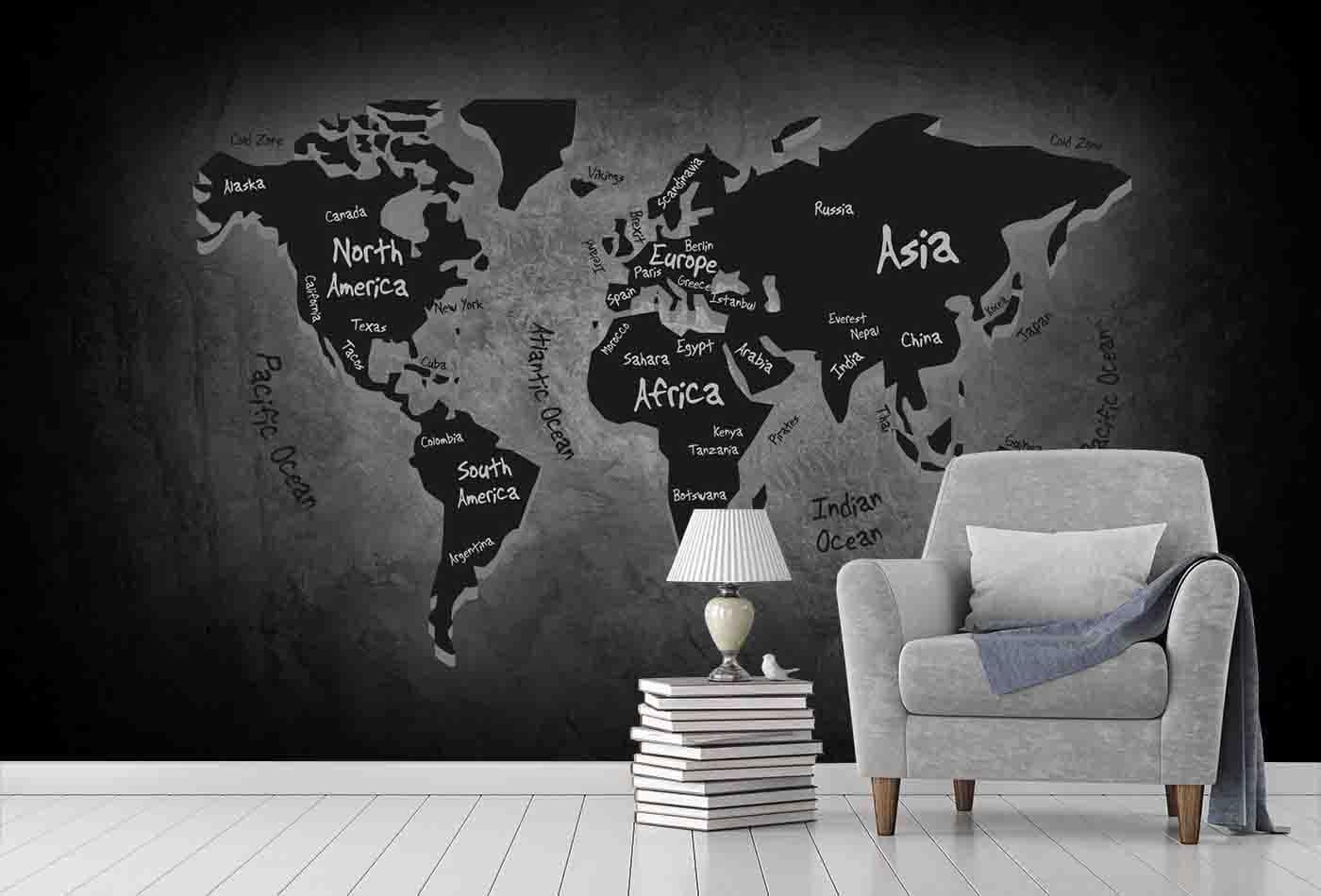 World Map Wallpaper Removable Wallpaper Peel and Stick Black World Map ...