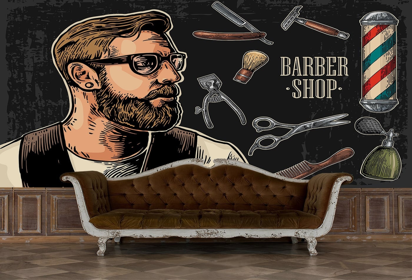 Barber Shop Wallpaper Hairdresser Mural Removable Wallpaper Peel and ...