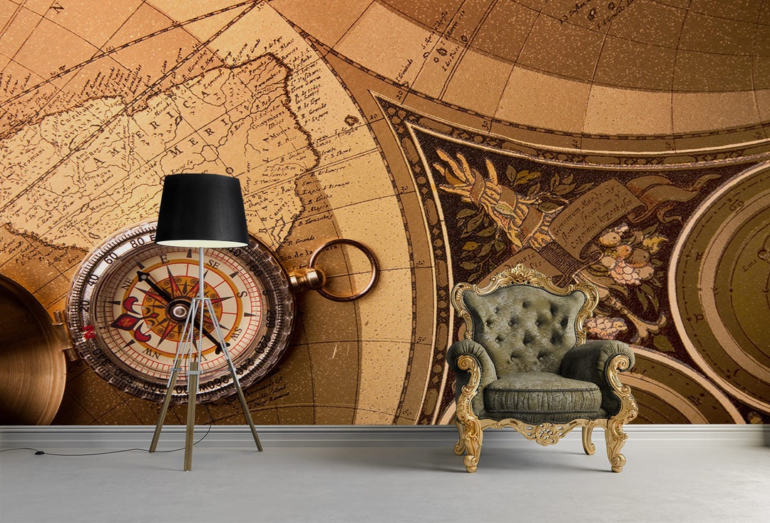 Old Style Compass & Map Wallpaper - Removable Wallpaper - Peel and ...