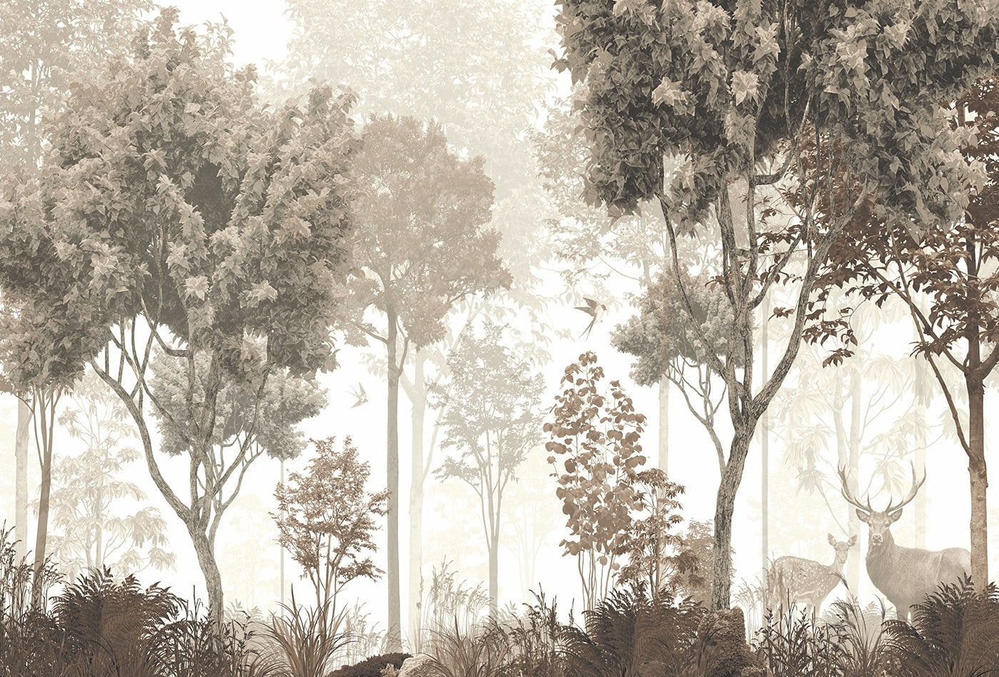 Deer in the Forest Wallpaper Tree Wallpaper Removable Wallpaper Peel ...
