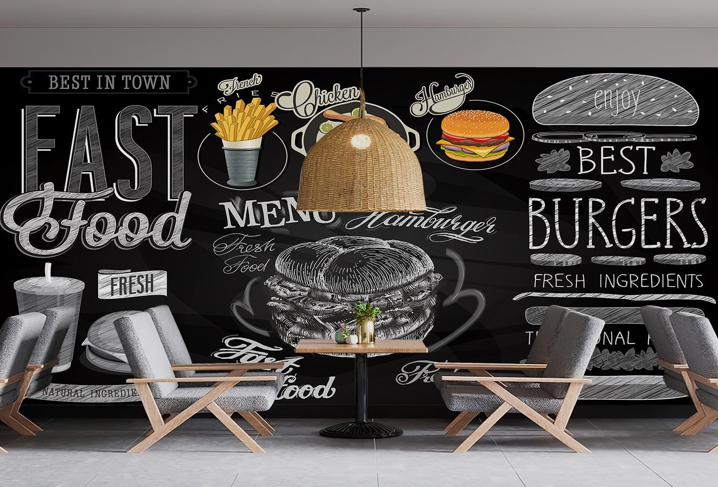 Fast Food Wallpaper - Burger Mural - Removable Wallpaper - Peel and ...