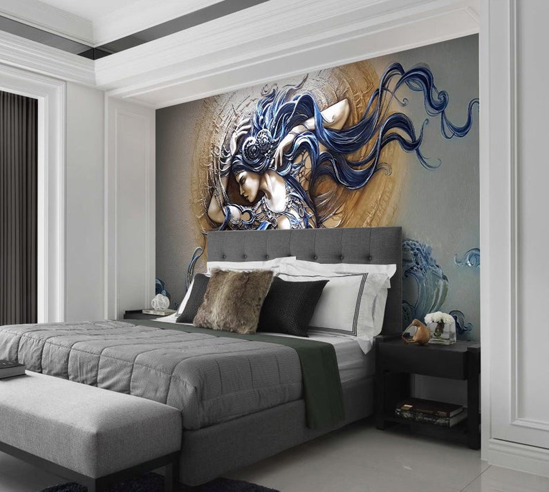 3D Embossed Lady Wallpaper- Painting Art Wallpaper - Removable ...