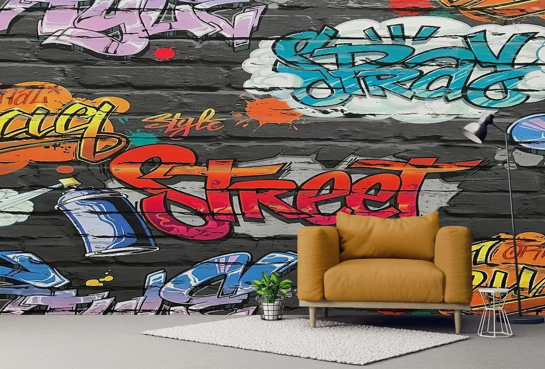 Street Style Graffiti Wallpaper - Retro Pop Art Mural - Spray Paint Art ...