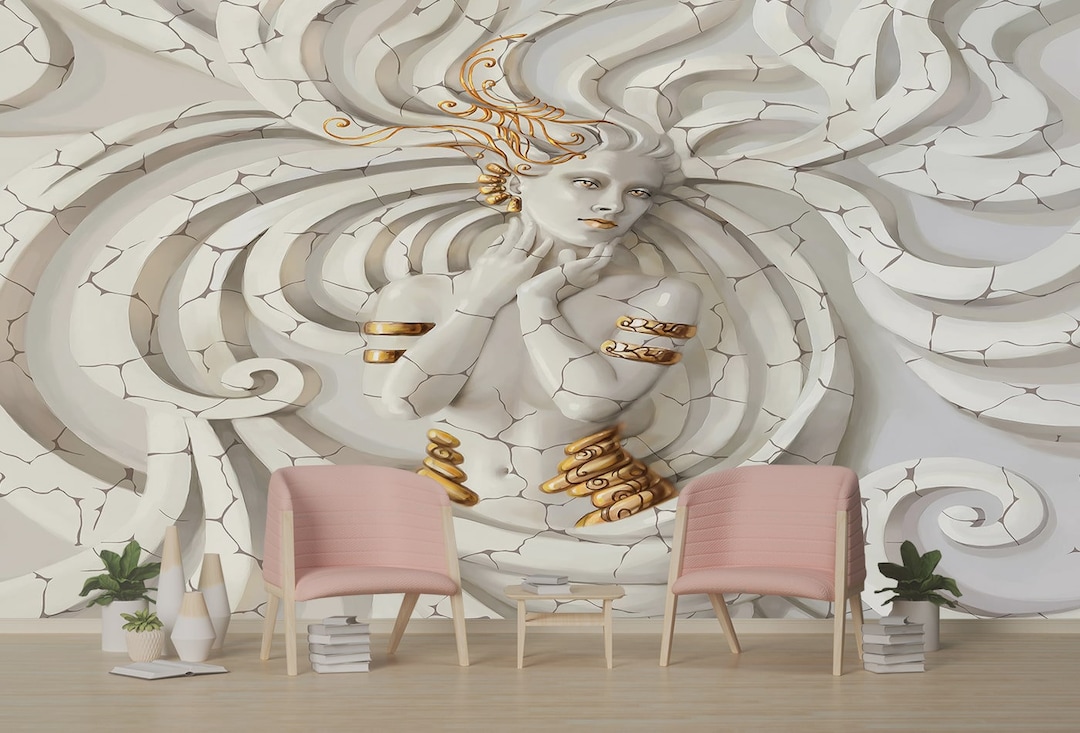 3D Medusa Sculpture Wallpaper- Relief Art Wallpaper - Removable ...