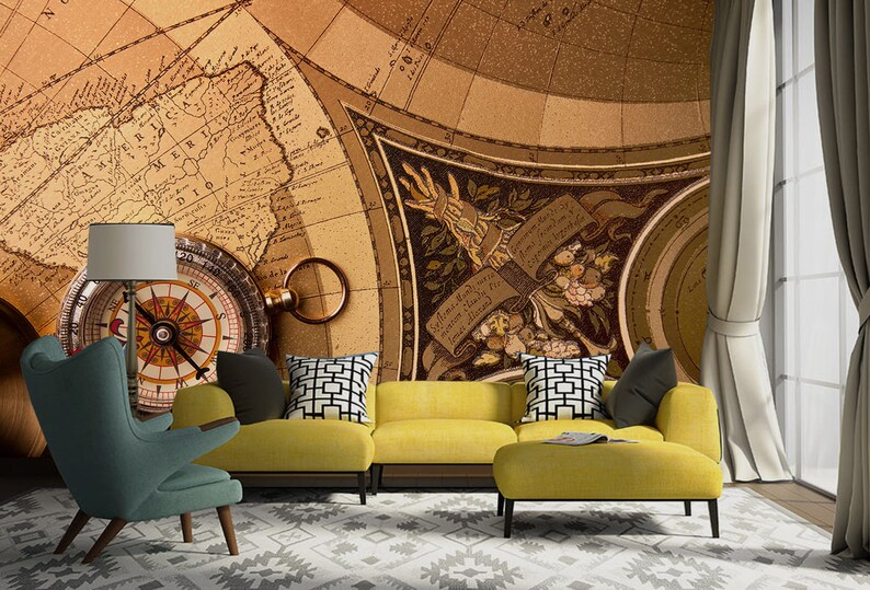 Old Style Compass & Map Wallpaper - Removable Wallpaper - Peel and ...
