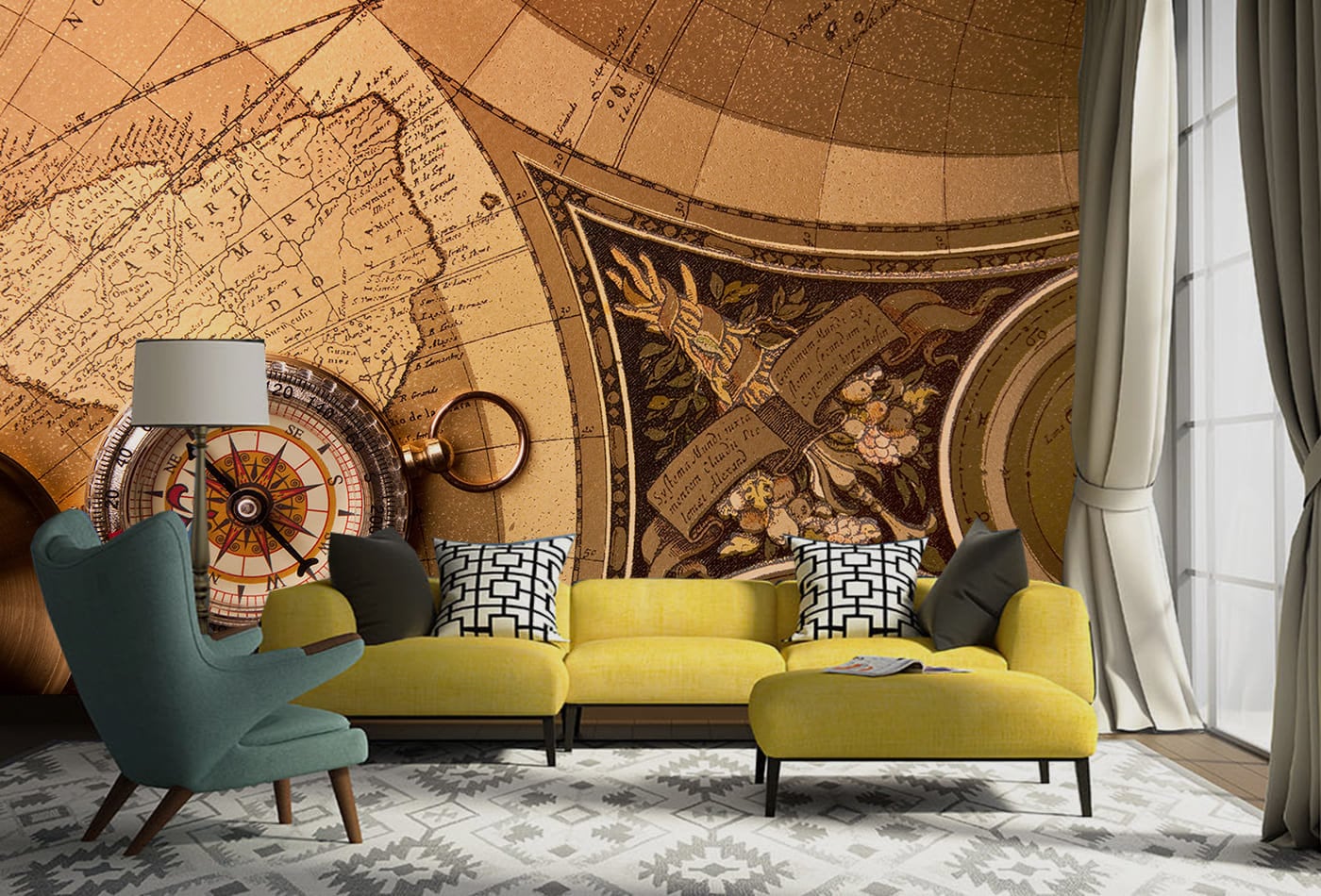 Old Style Compass & Map Wallpaper - Removable Wallpaper - Peel and ...