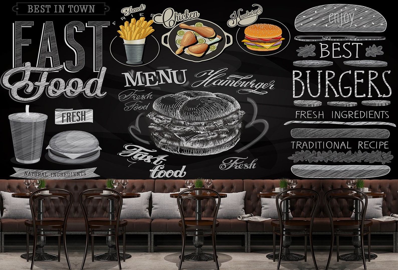 Fast Food Wallpaper - Burger Mural - Removable Wallpaper - Peel and ...