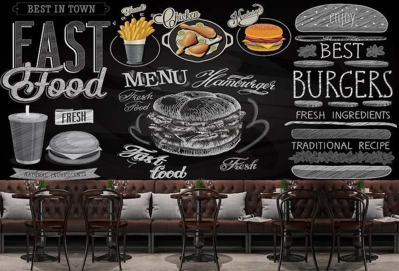 Fast Food Wallpaper - Burger Mural - Removable Wallpaper - Peel and ...
