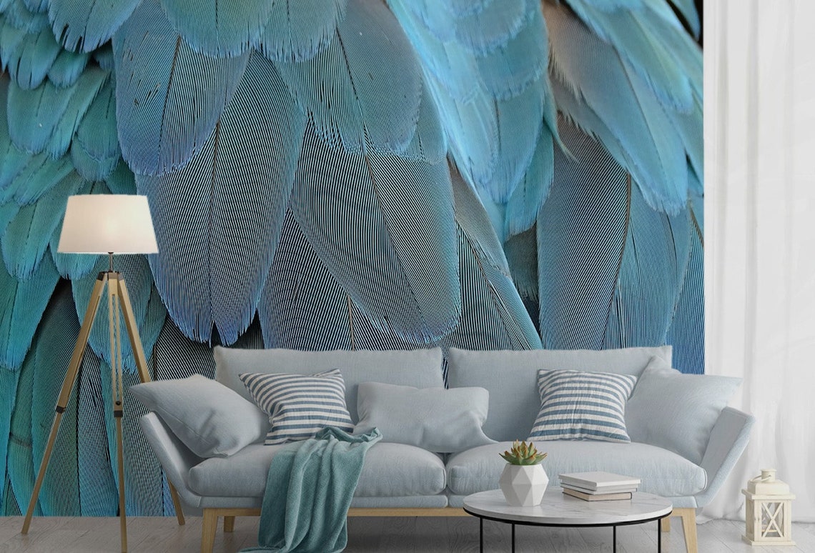 Blue Bird Feathers Wallpaper - Pop Art Mural - Removable Wallpaper ...