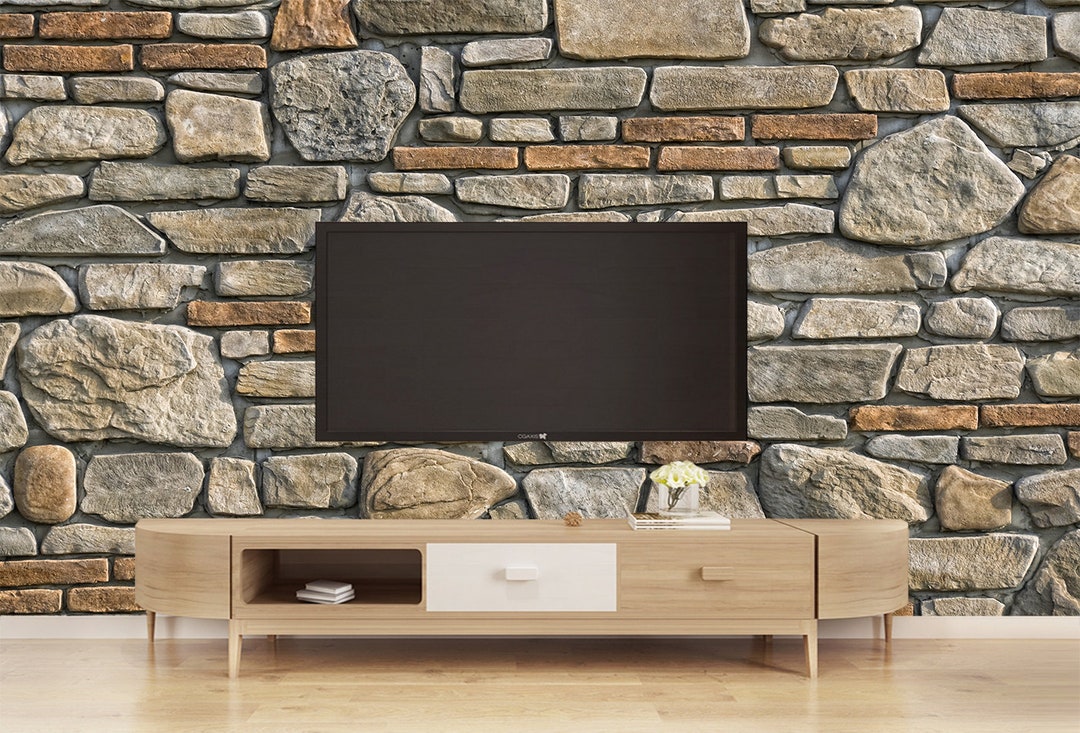 Natural Stone Look Wallpaper - Vintage Wallpaper - Removable Wallpaper ...