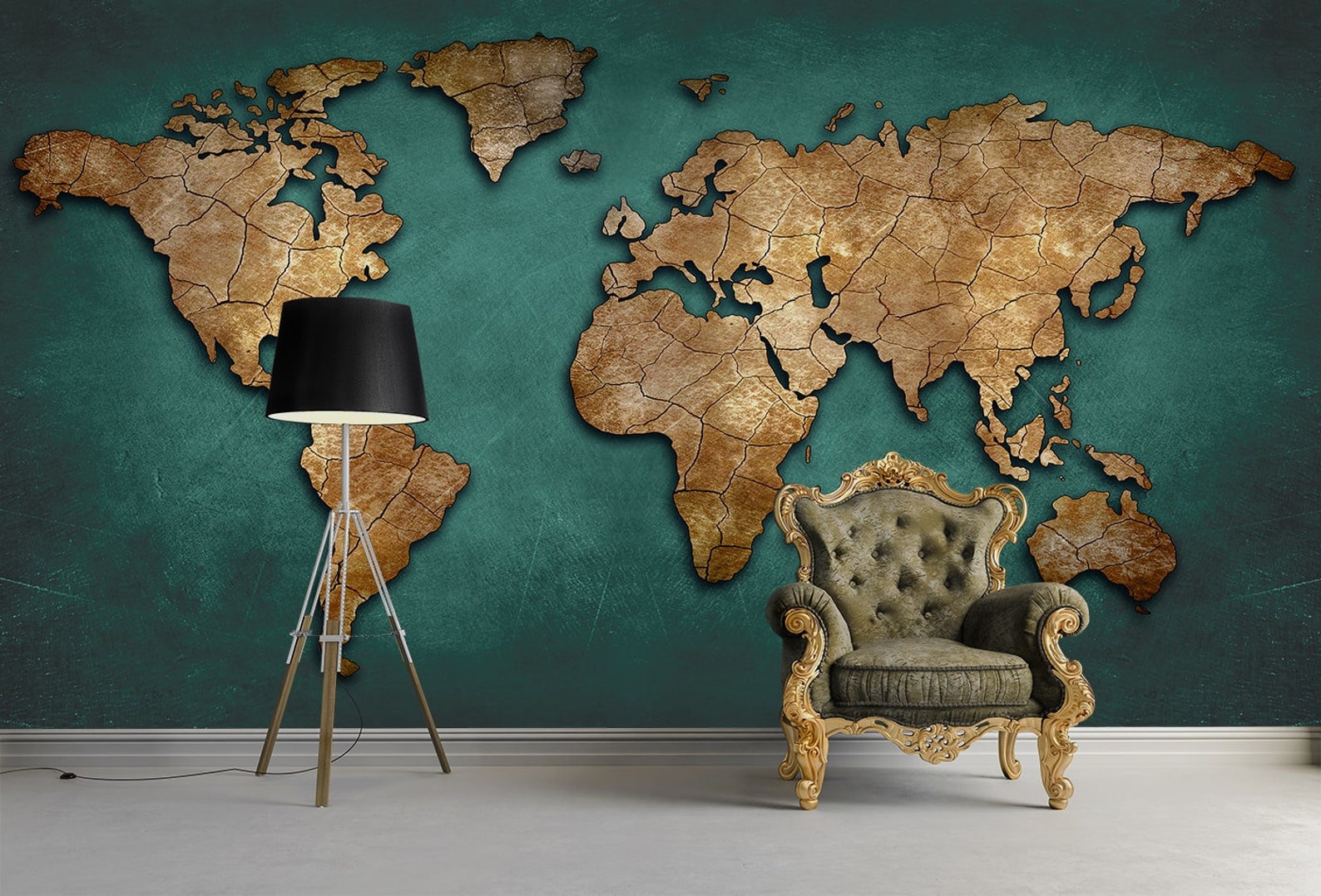 Modern Abstract Embossed World Map Wallpaper - Removable Wallpaper ...