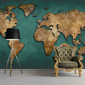 Modern Abstract Embossed World Map Wallpaper - Removable Wallpaper ...