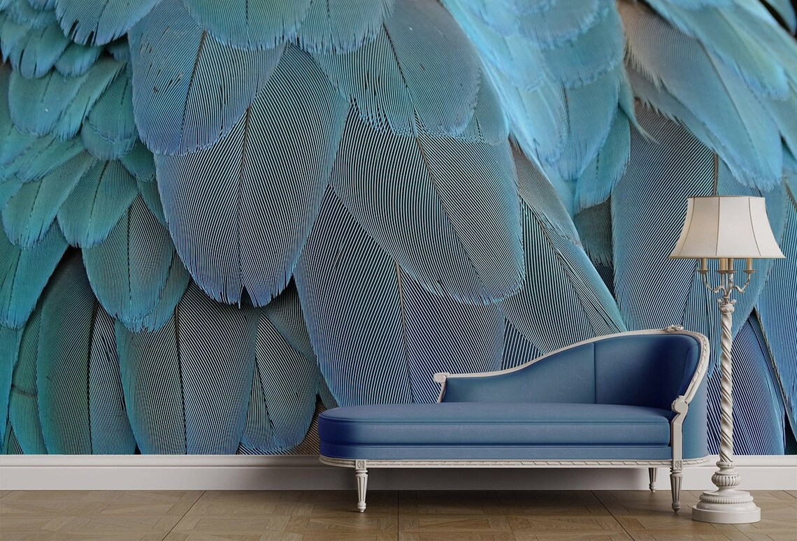 Blue Bird Feathers Wallpaper - Pop Art Mural - Removable Wallpaper ...