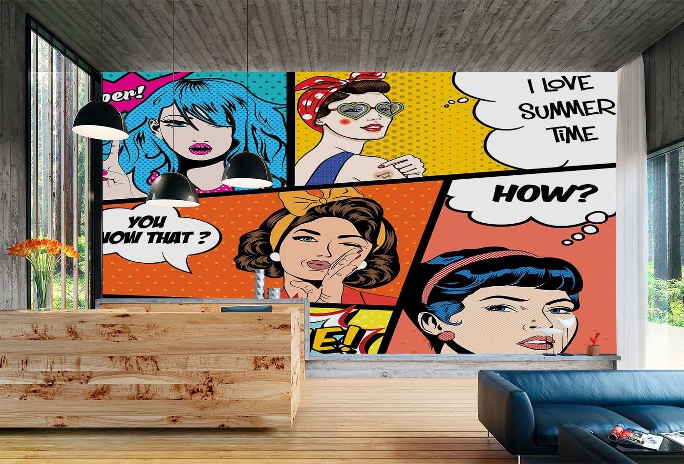 Pop Art Wallpaper, Pop Art Faces Mural - Retro Pop Art Mural ...