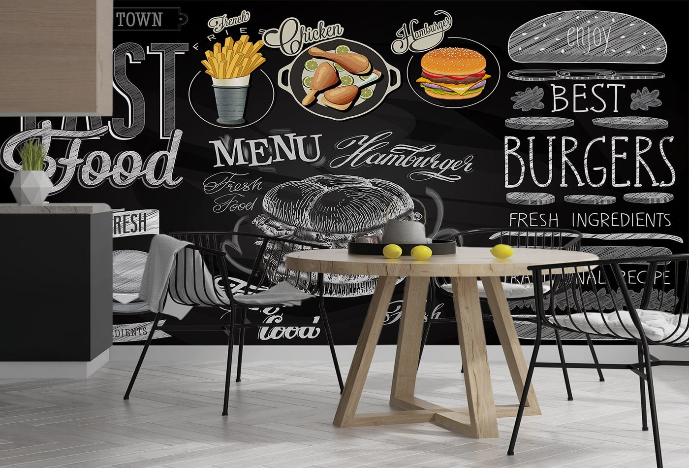 Fast Food Wallpaper - Burger Mural - Removable Wallpaper - Peel and ...