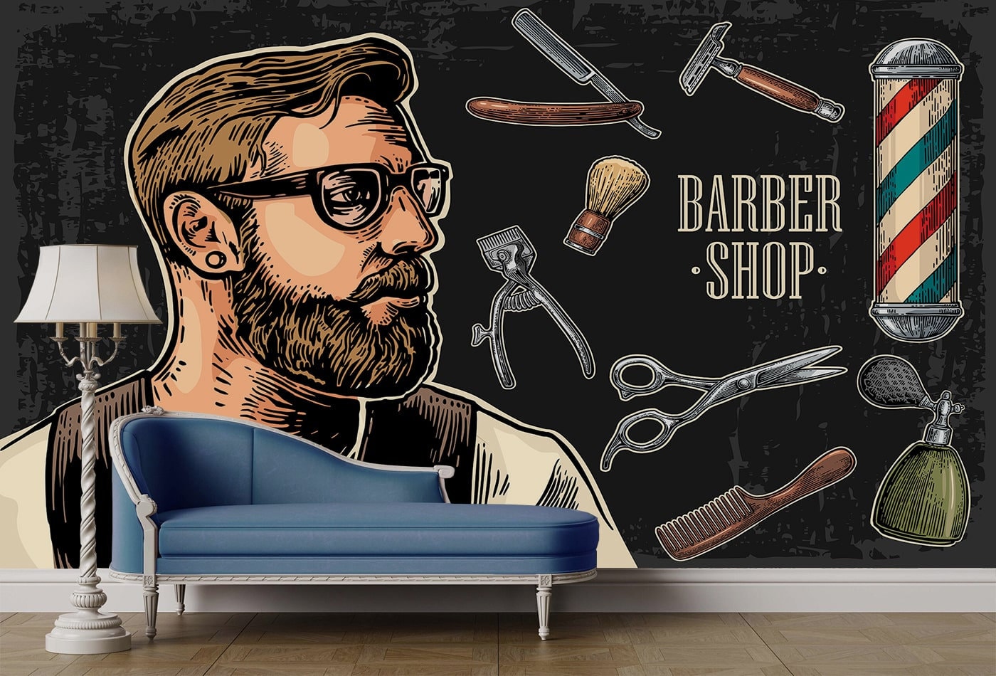 Barber Shop Wallpaper Hairdresser Mural Removable Wallpaper Peel and ...