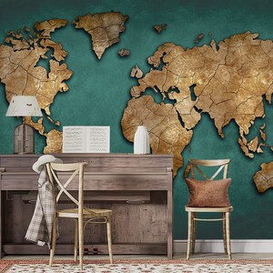 Modern Abstract Embossed World Map Wallpaper - Removable Wallpaper ...