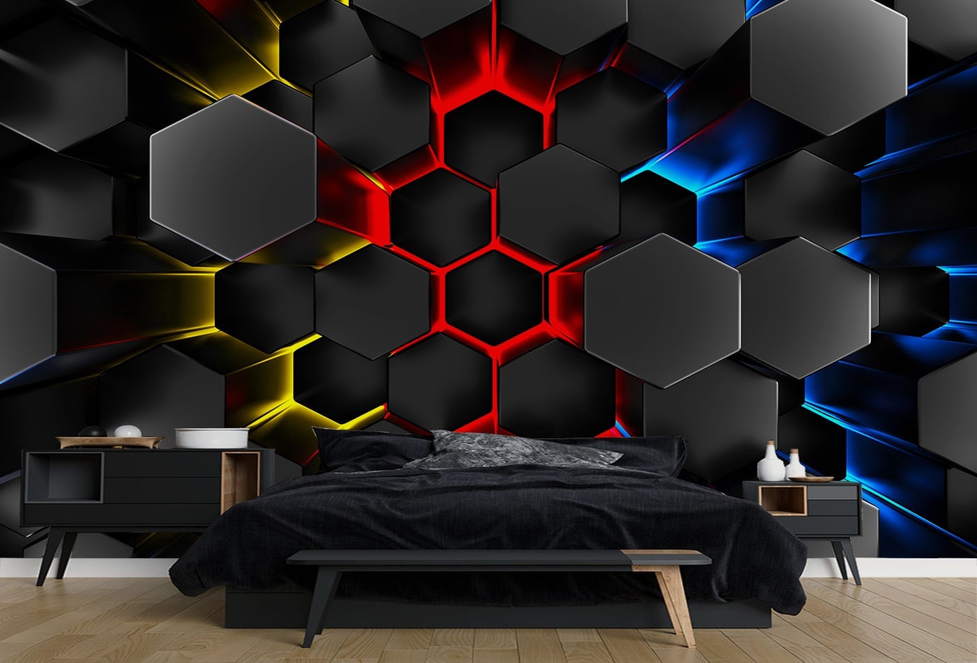 3D Metal Geometric Hexagon Wallpaper - Removable Wallpaper - Peel and ...