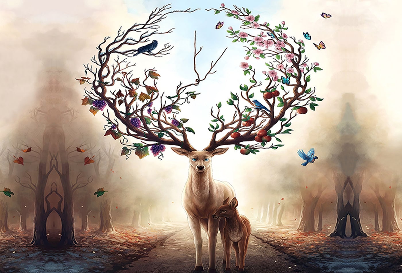 Deer in the Forest Wallpaper Magnificent Antler Mural Removable ...