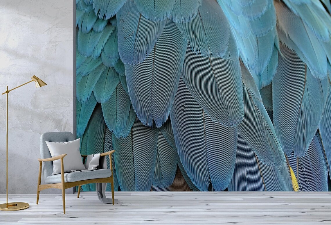 Blue Bird Feathers Wallpaper - Pop Art Mural - Removable Wallpaper ...