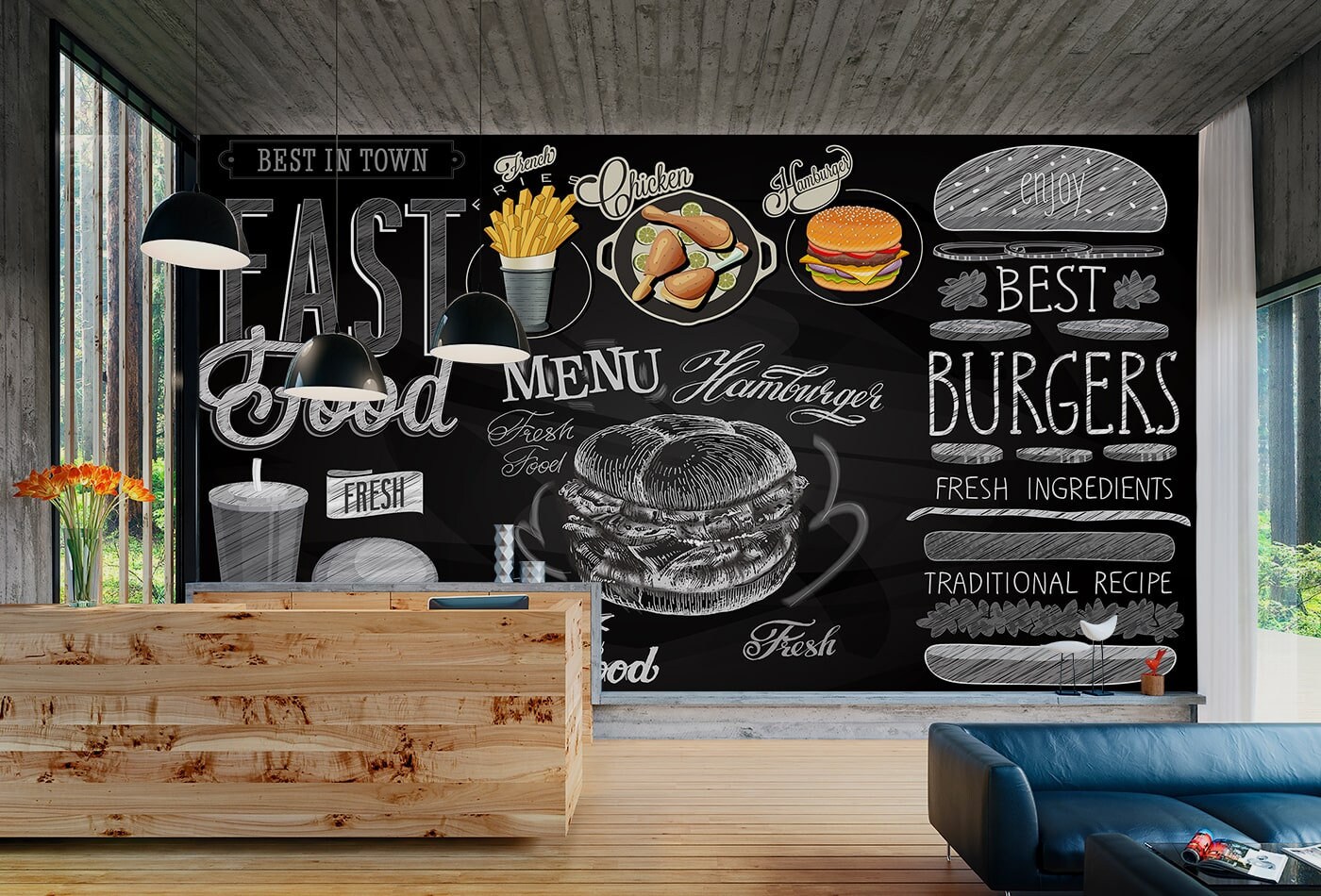 Fast Food Wallpaper - Burger Mural - Removable Wallpaper - Peel and ...