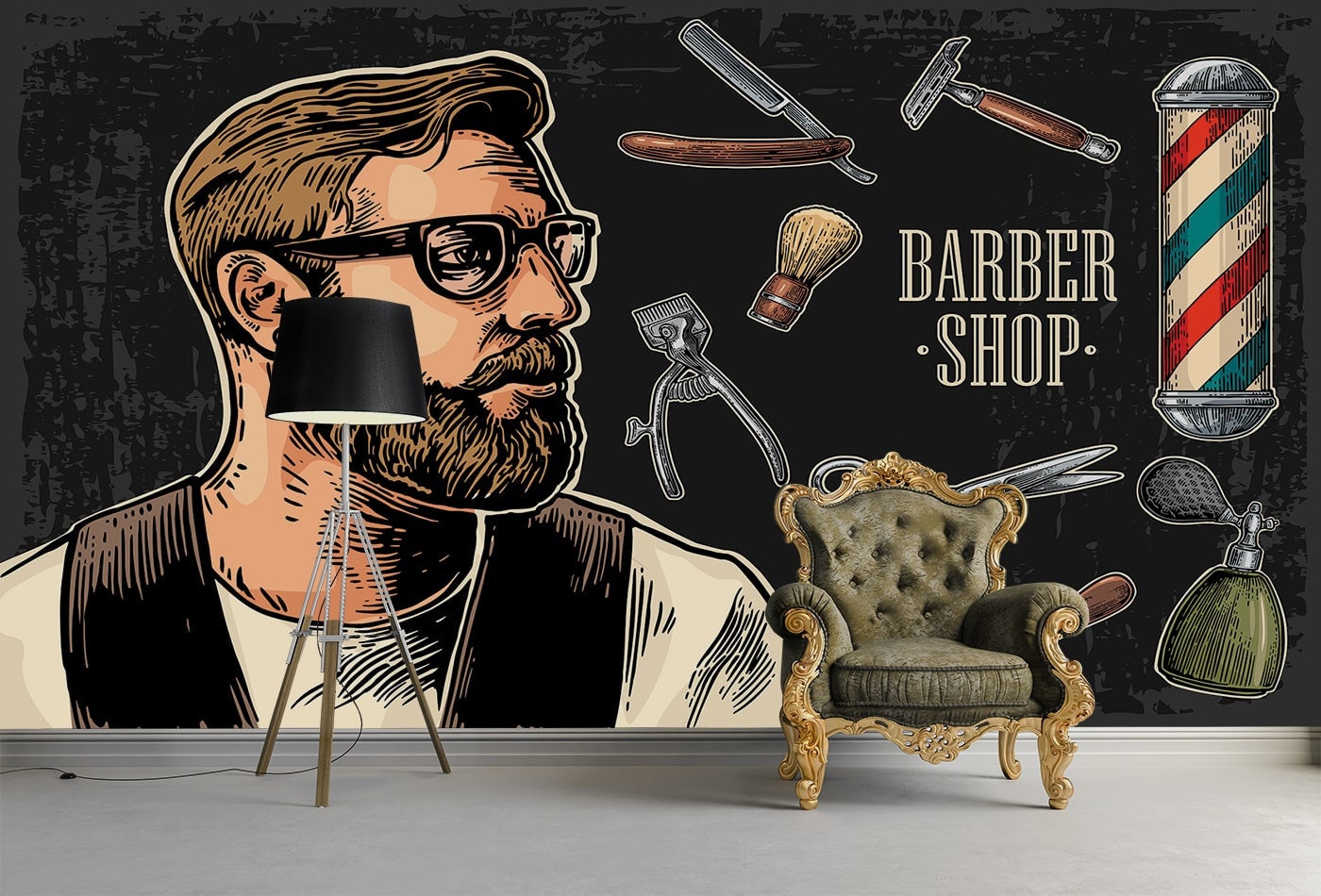 Barber Shop Wallpaper Hairdresser Mural Removable Wallpaper Peel and ...