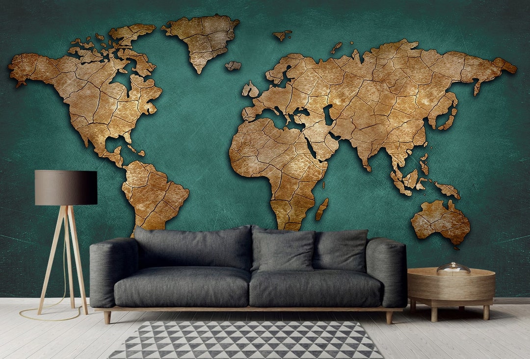 Modern Abstract Embossed World Map Wallpaper - Removable Wallpaper ...