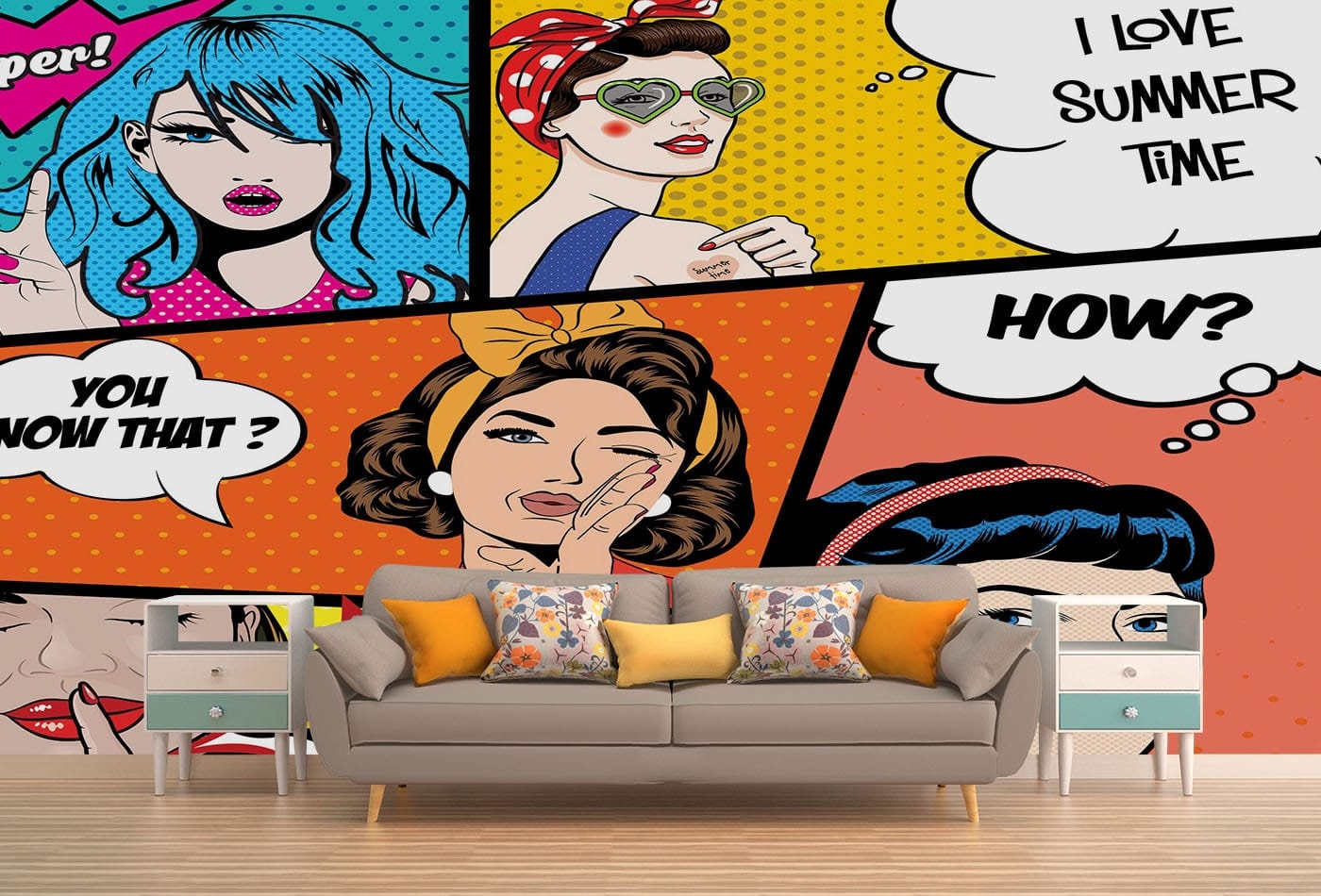 Pop Art Wallpaper, Pop Art Faces Mural - Retro Pop Art Mural ...