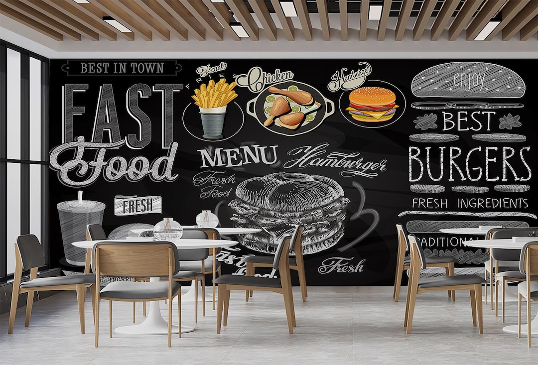 Fast Food Wallpaper - Burger Mural - Removable Wallpaper - Peel and ...
