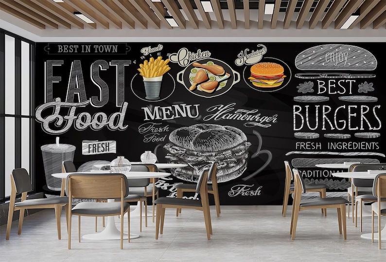 Fast Food Wallpaper - Burger Mural - Removable Wallpaper - Peel and ...