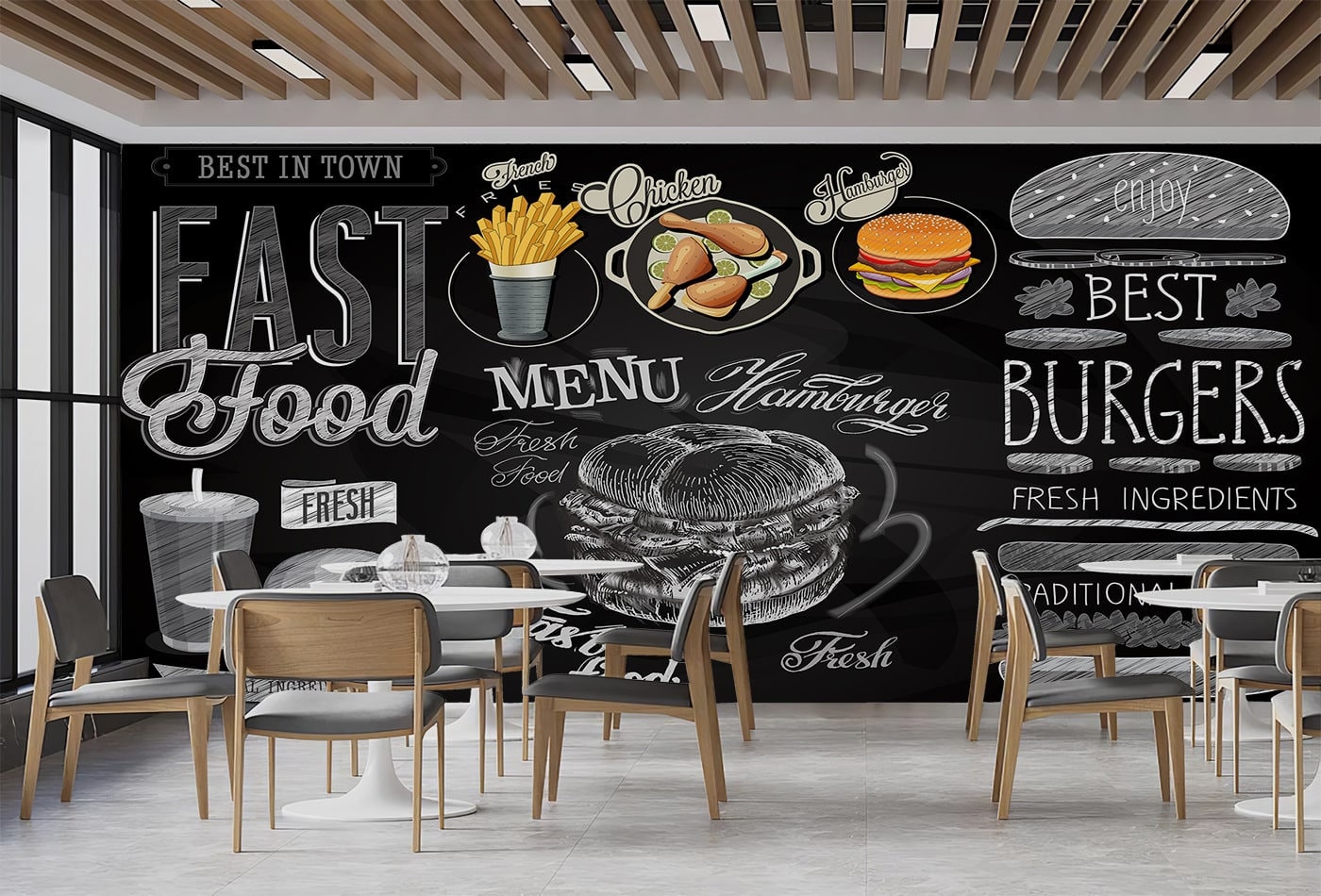 Fast Food Wallpaper - Burger Mural - Removable Wallpaper - Peel and ...