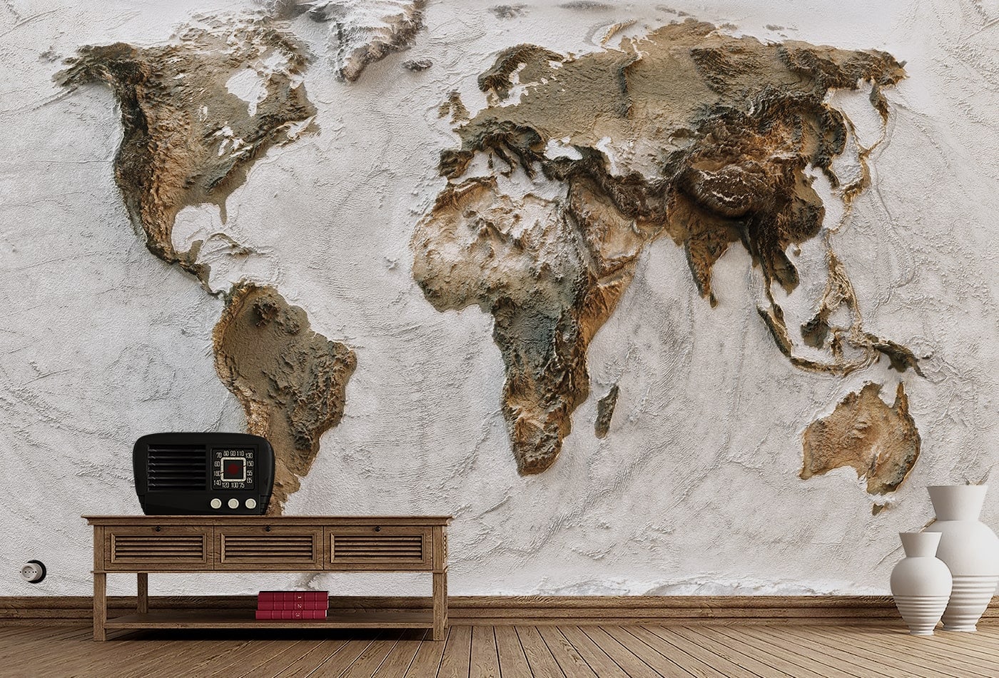 3D World Map Wallpaper - Removable Wallpaper - Peel and Stick - World ...