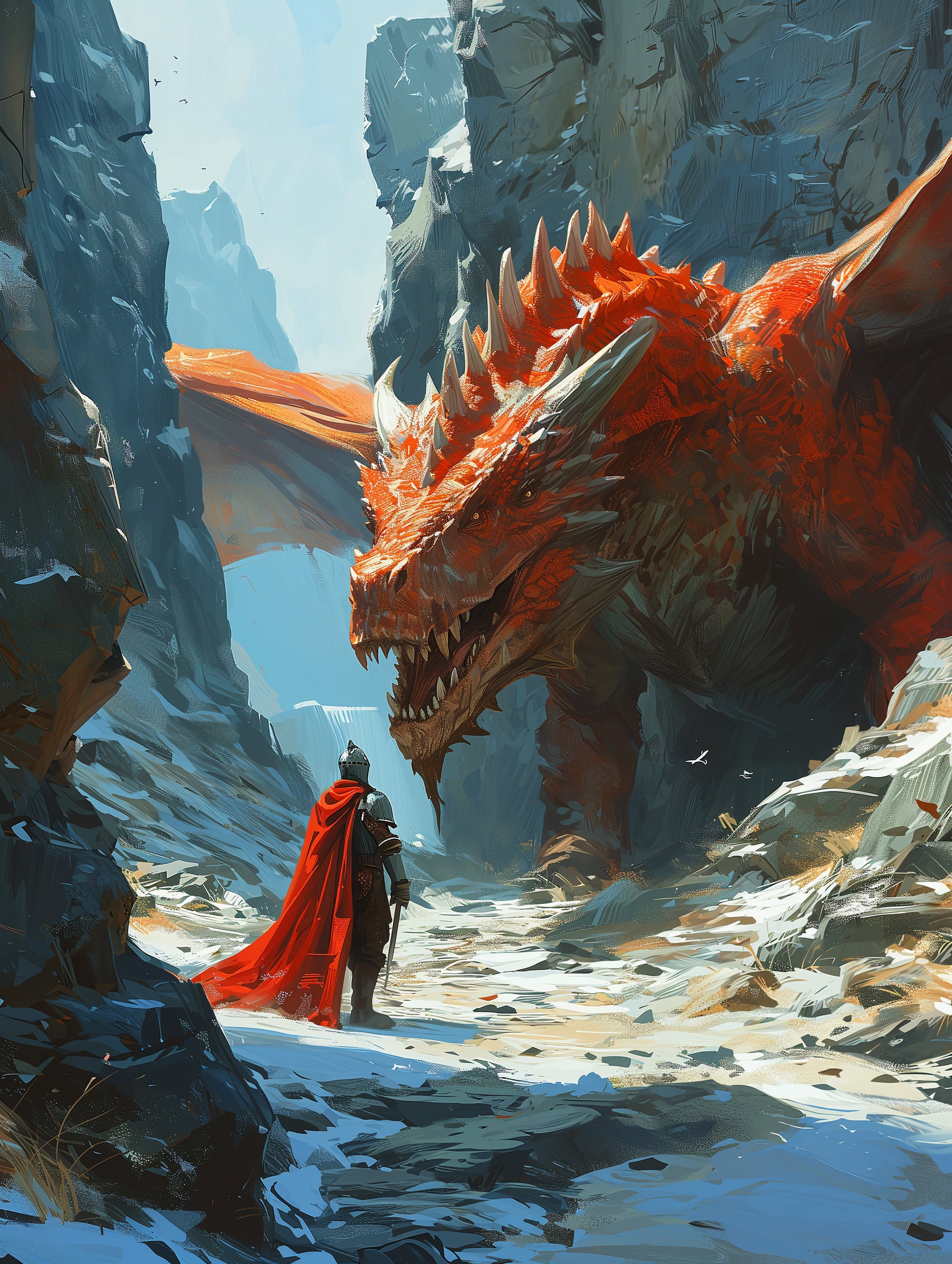 Knight and Red Dragon, Artistic Wall Art, Retro Home Decor, Medieval ...