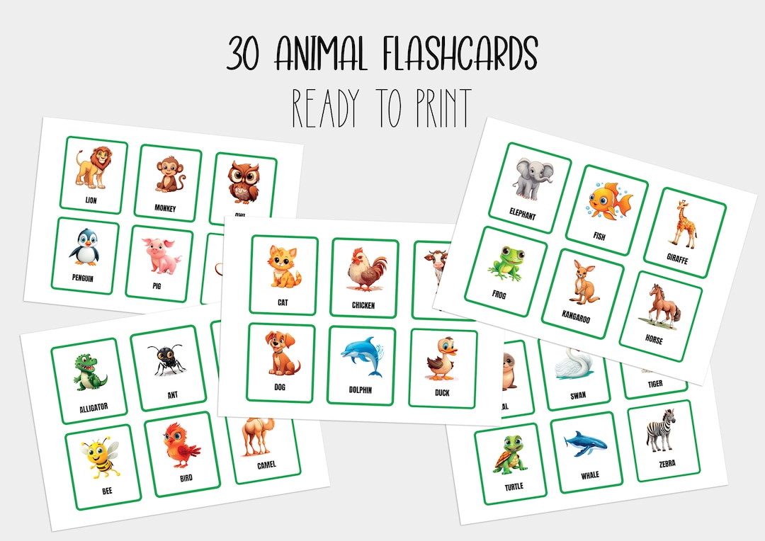 30 Animal Flash Cards, Preschool Printables, Montessori Flash Cards for ...