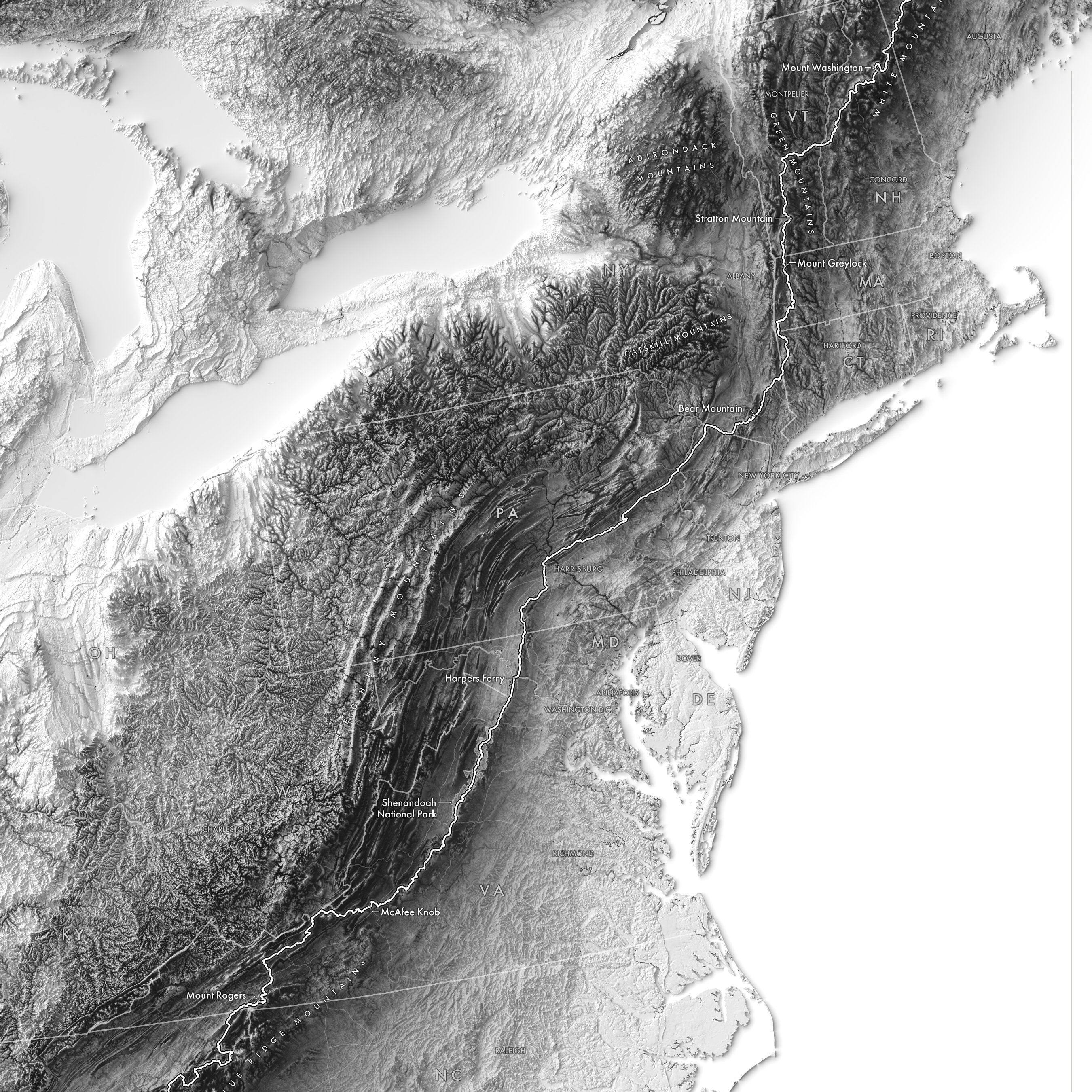 Appalachian Trail Map Print | Modern Topographic Wall Art | Giclée ...