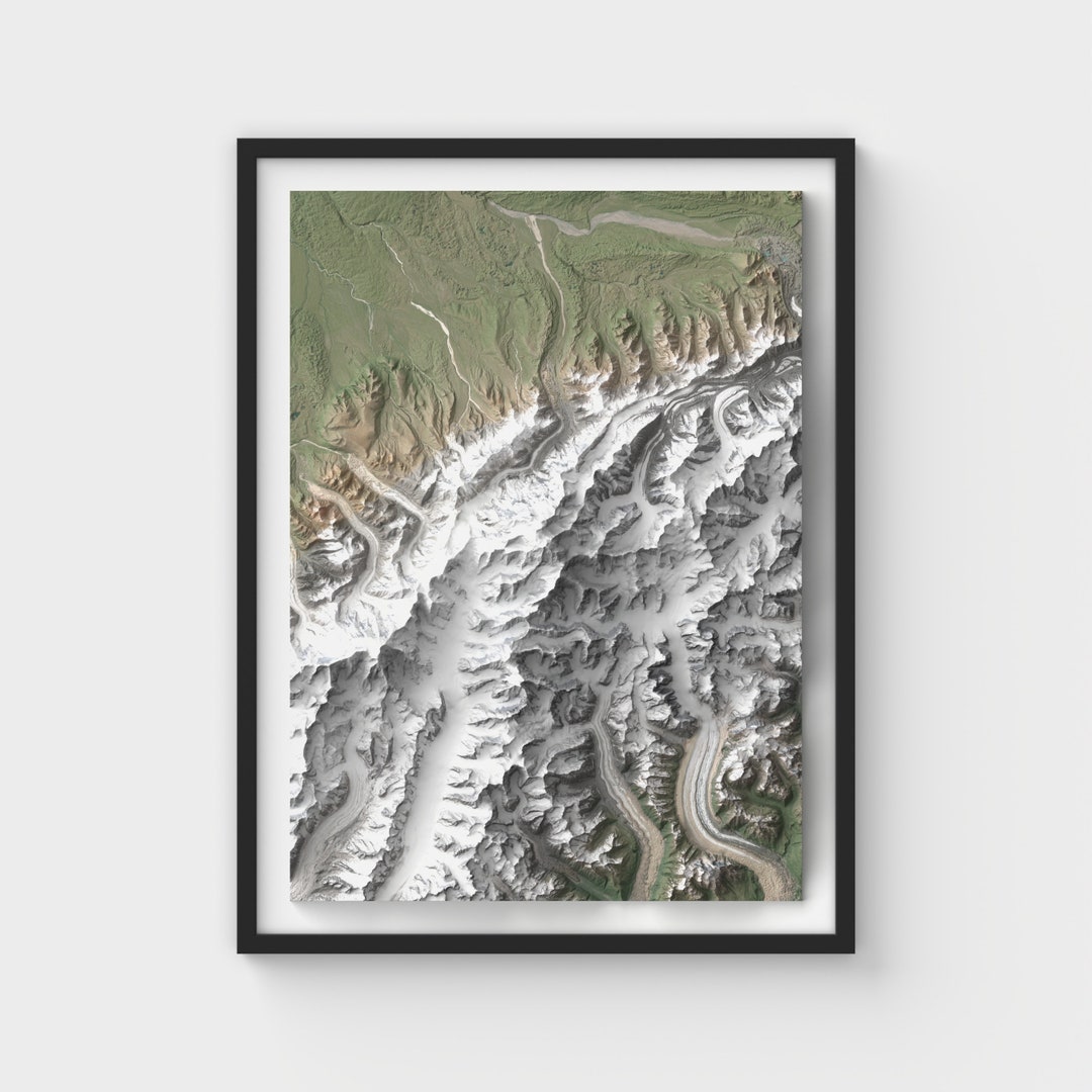 Denali Shaded Relief Map Print Modern Topographic Wall Art Home ...