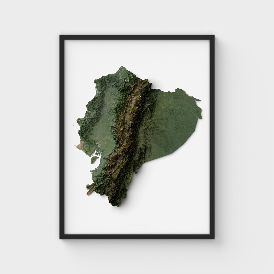 Ecuador Shaded Relief Map Print Modern Topographic Wall Art Home & Office Wall Decor Gray Blue ...