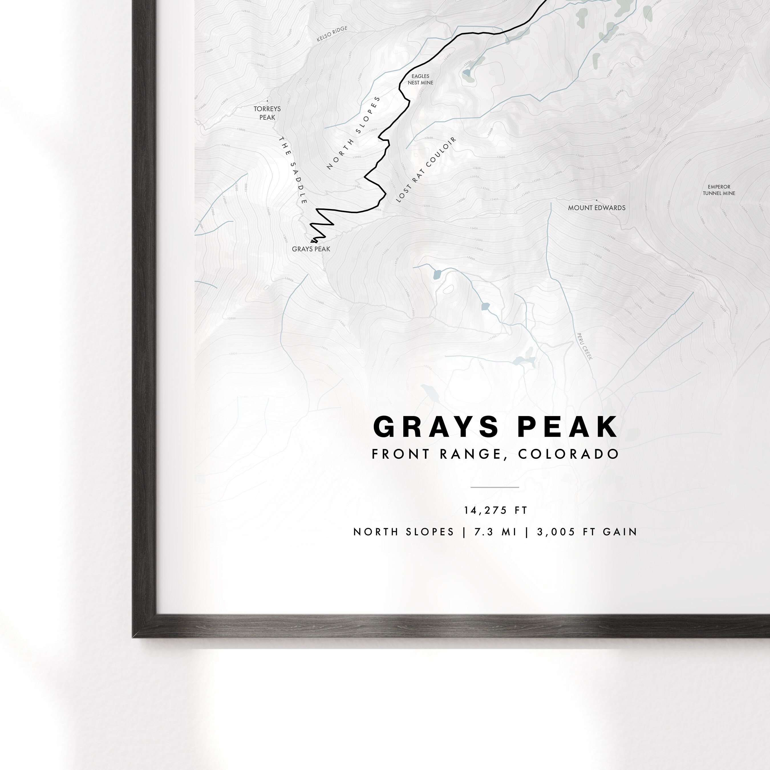 Grays Peak Trail Map Print | Front Range Colorado Fourteener | Wall Art ...