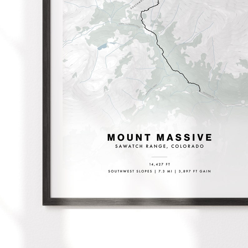 Mount Massive Trail Map Print | Sawatch Range Colorado Fourteener ...