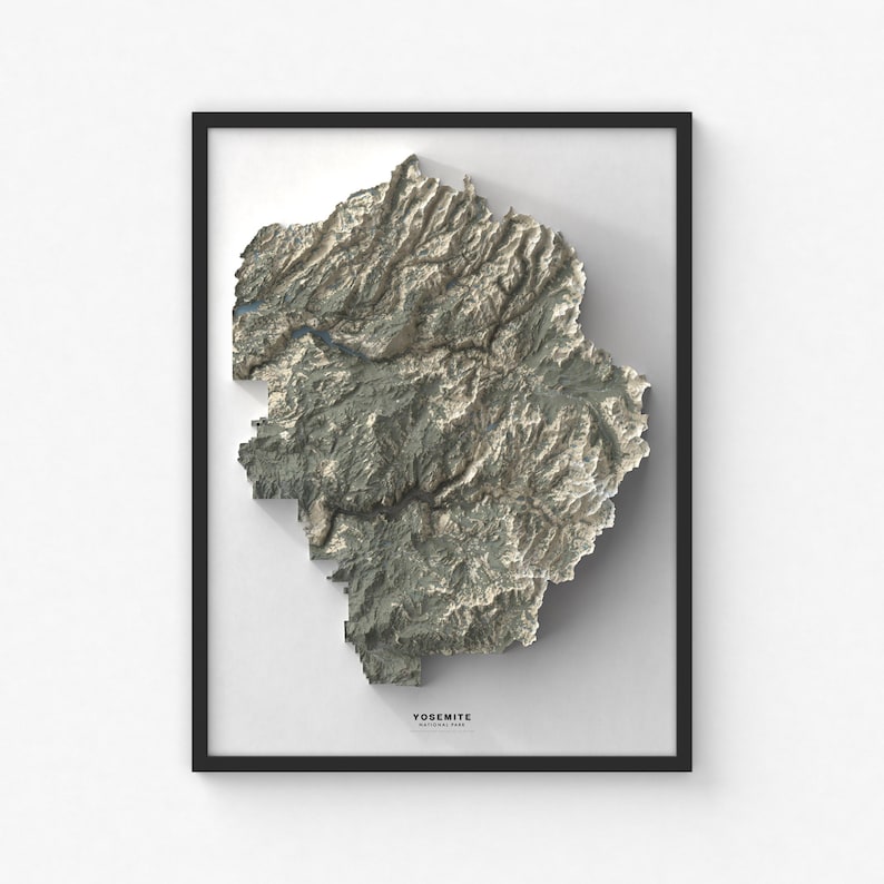 Yosemite National Park Map Print | Modern Topographic Wall Art | Giclée ...