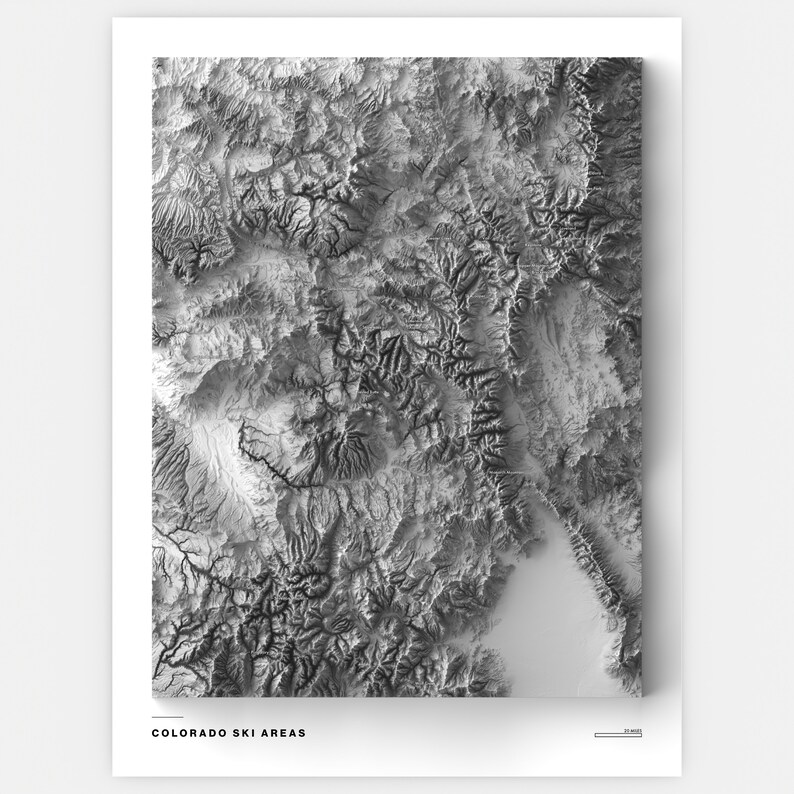 Colorado Ski Areas Shaded Relief Map Print Modern Topographic Wall Art ...
