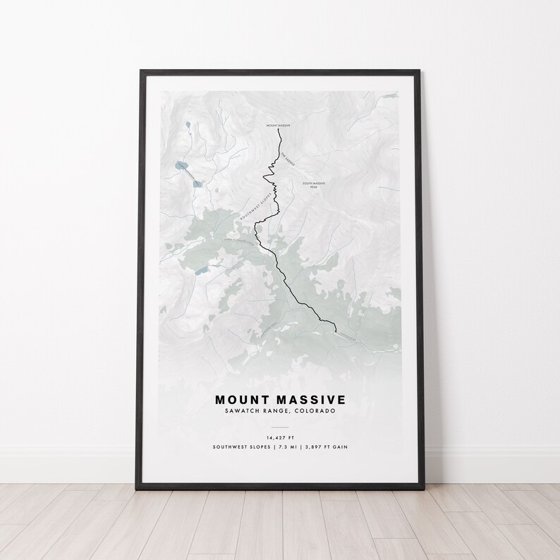 Mount Massive Trail Map Print | Sawatch Range Colorado Fourteener ...