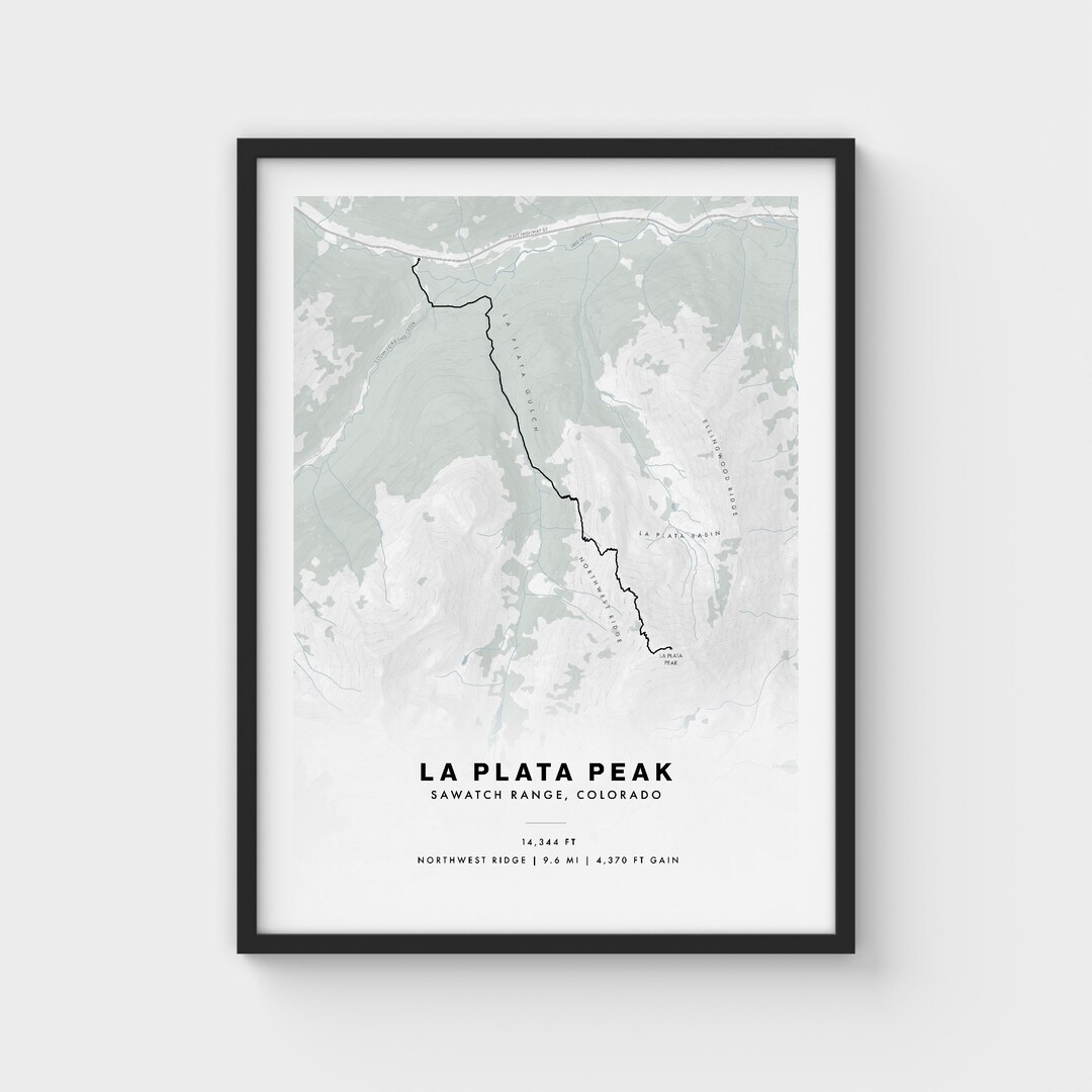 La Plata Peak Trail Map Print | Sawatch Range Colorado Fourteener ...