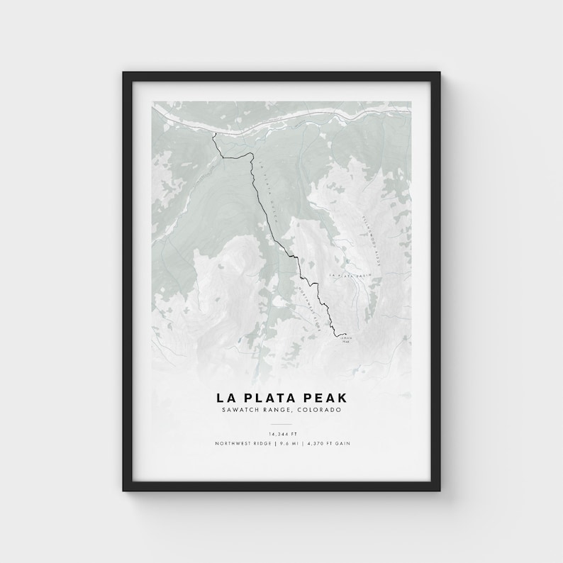 La Plata Peak Trail Map Print | Sawatch Range Colorado Fourteener ...