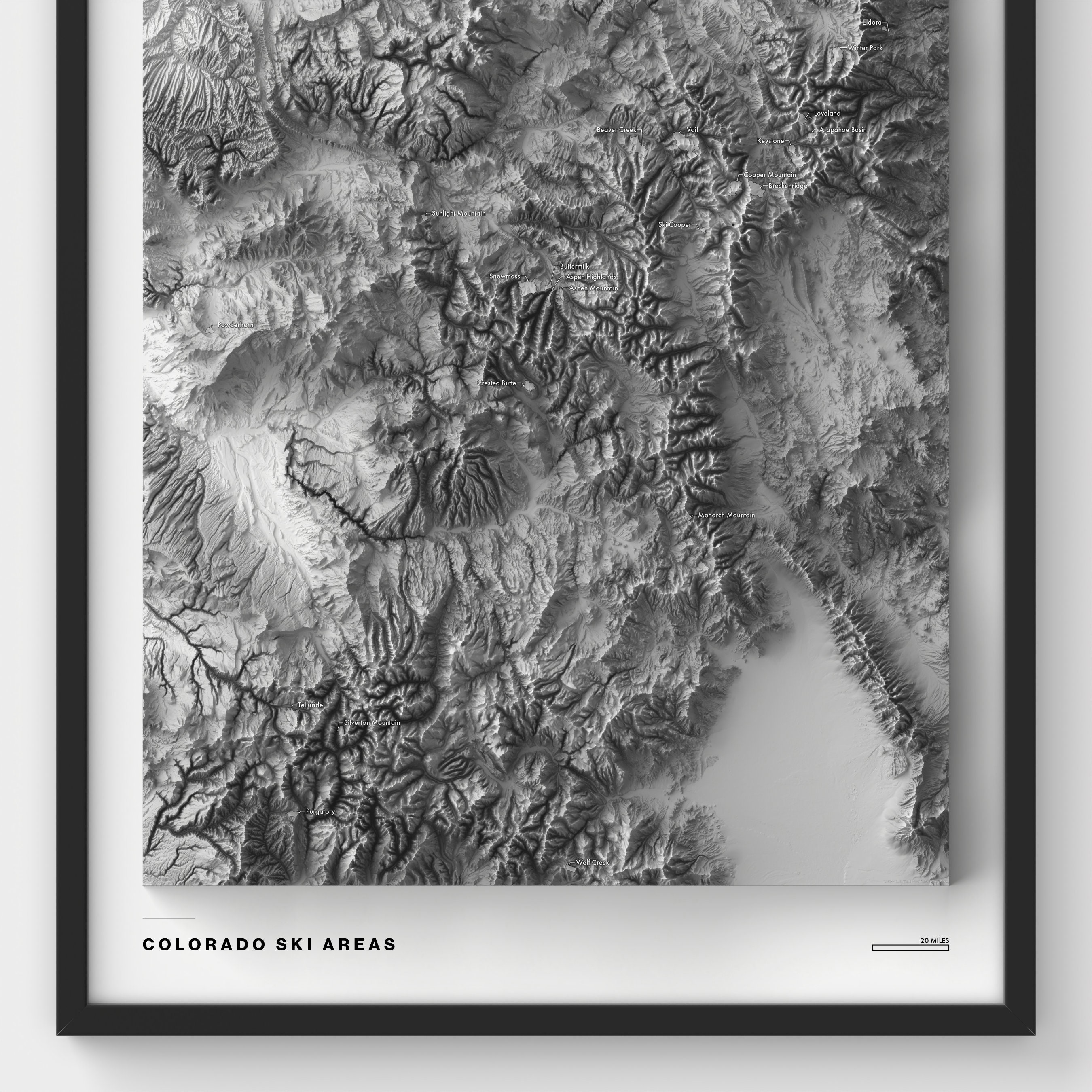 Colorado Ski Areas Shaded Relief Map Print Modern Topographic Wall Art ...