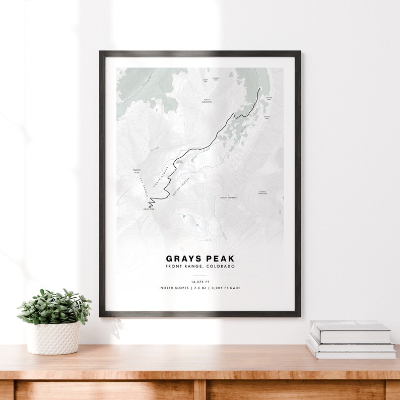 Grays Peak Trail Map Print | Front Range Colorado Fourteener | Wall Art ...